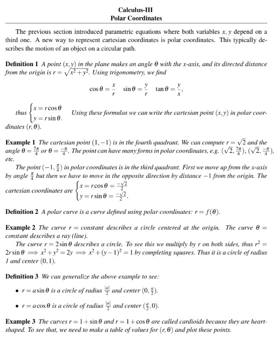 Solved Calculus III Polar Coordinates The previous section | Chegg.com