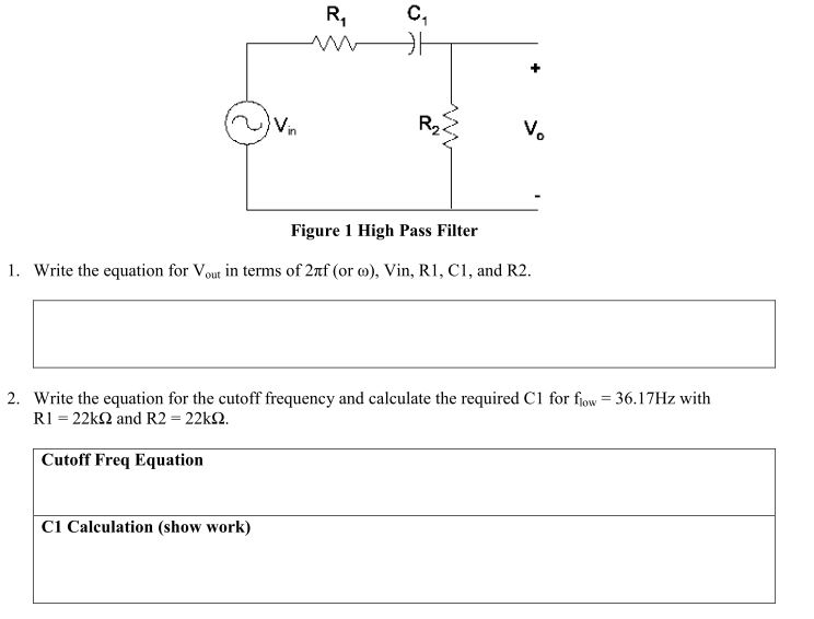 Solved Write the equation for Vout, in terms of 2nf (or | Chegg.com