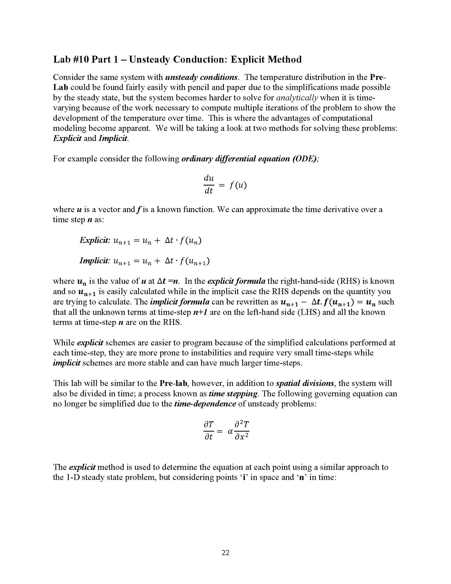 Pre Lab 10 1 D Heat Conduction Finite Difference
