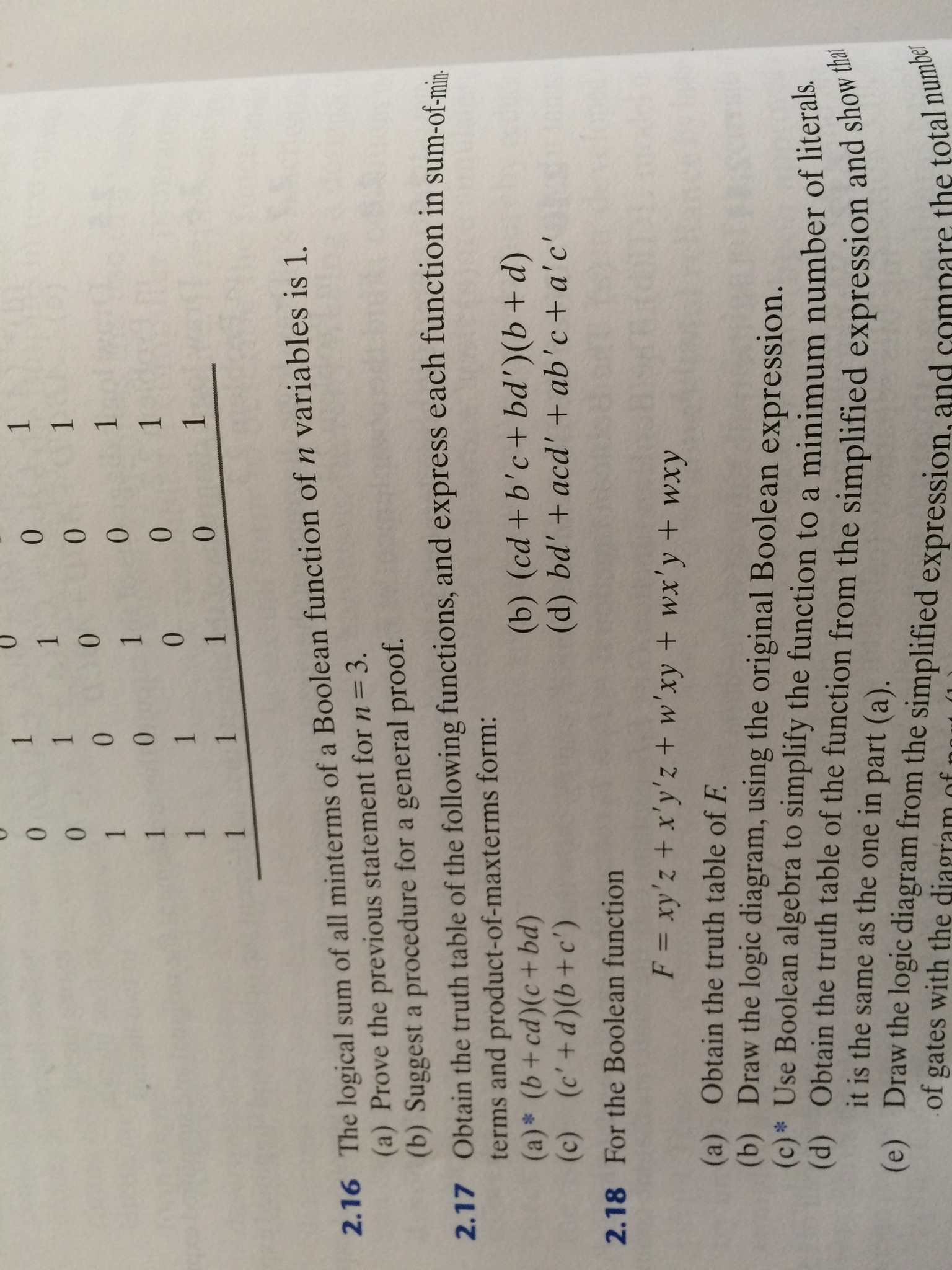 The Logical Sum Of All Minterms Of A Boolean Function
