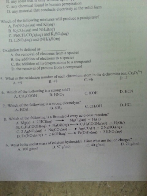 Solved Which of the following mixtures will produce a | Chegg.com