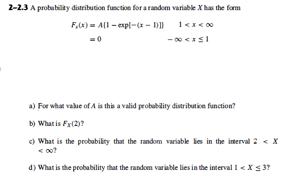 Solved A probability distribution function for a random | Chegg.com