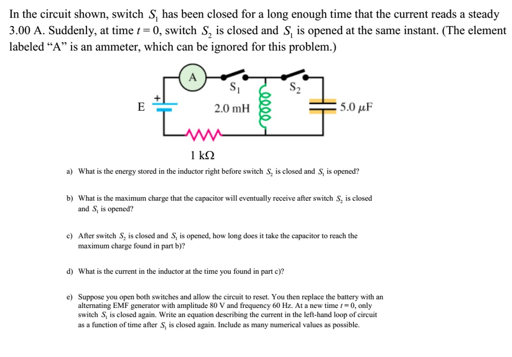 Solved In the circuit shown, switch S, has been closed for a | Chegg.com