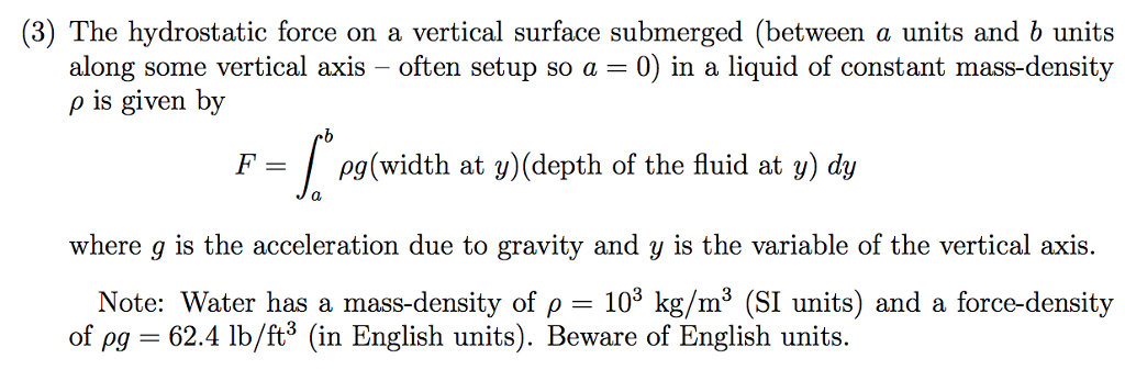 Solved (3) The hydrostatic force on a vertical surface | Chegg.com
