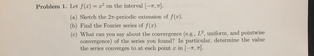 Solved Let f(x) = x^2 on the interval [-pi, pi]. Sketch the | Chegg.com
