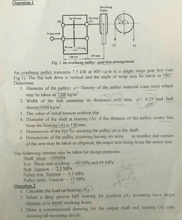 Solved Question.I Overhung Pulley Drsem Bearing Output shah | Chegg.com