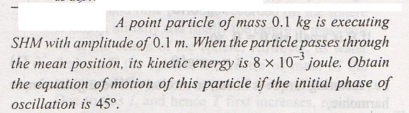 Solved A point particle of mass 0.1 kg is executing SHM with | Chegg.com