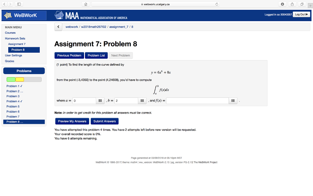 Solved ID MAA MAHEMATICAL ASSOCIATION OF AMERICA WeBWorK | Chegg.com