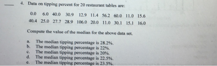 Solved Data on tipping percent for 20 restaurant table are: | Chegg.com
