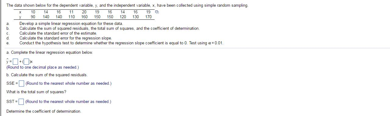 Solved The data shown below for the dependent variable, y, | Chegg.com