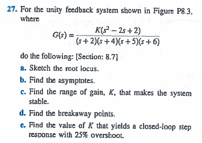 Solved 27. For the unity feedback system shown in Figure | Chegg.com