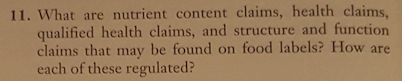 Solved What are nutrient content claims, health claims, | Chegg.com