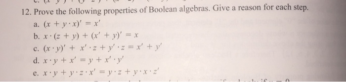 Solved Prove The Following Properties Of Boolean Algebras