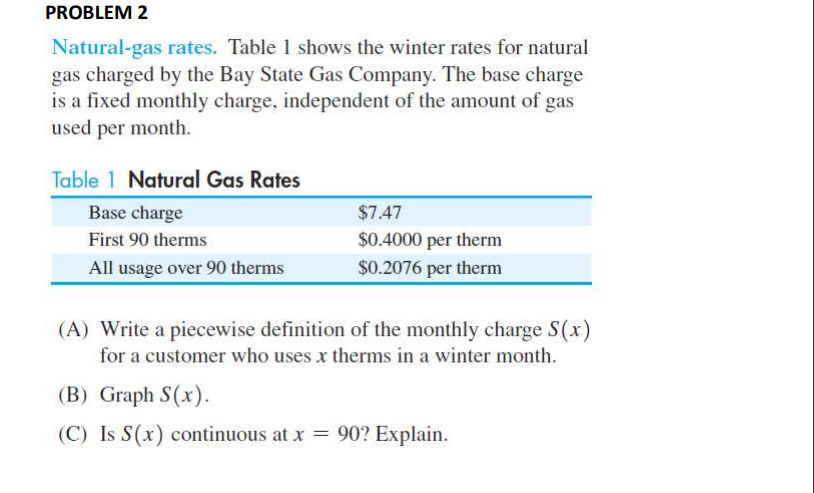 Solved PROBLEM 2 Natural-gas rates. Table 1 shows the winter | Chegg.com
