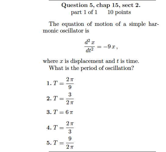 Solved The equation of motion of a simple harmonic | Chegg.com