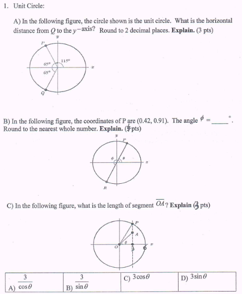 Unit Circle: In the following figure, the circle | Chegg.com