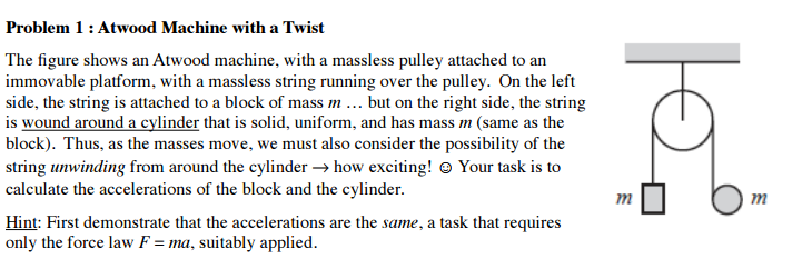 Solved Problem 1:Atwood Machine with a Twist The figure | Chegg.com
