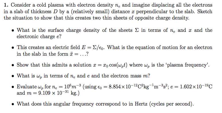 Solved Consider a cold plasma with electron density ne and | Chegg.com