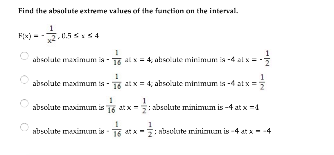 Solved Find the absolute extreme values of the function on | Chegg.com