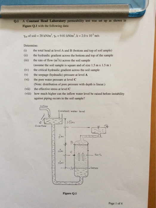 Solved A constant Head Laboratory permeability test was set | Chegg.com
