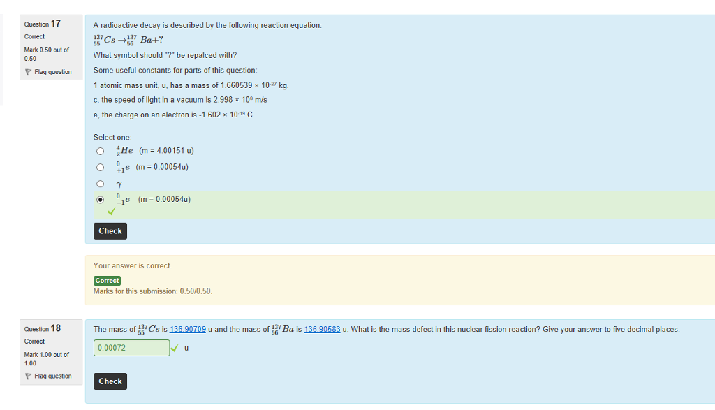 Solved Question 17 Correct Mark 0.50 out of A radioactive | Chegg.com
