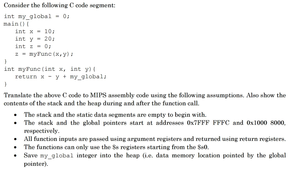 Solved Consider the following C code segment: int my_global | Chegg.com