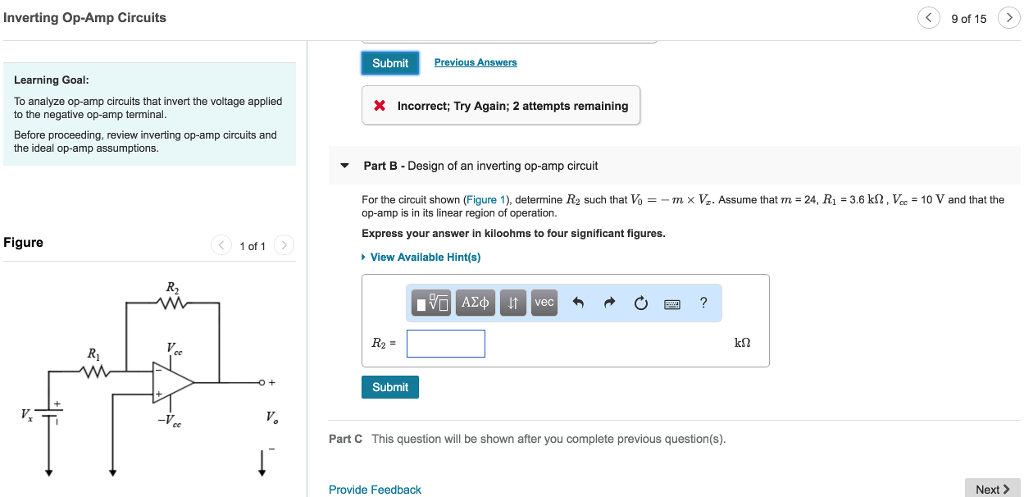Solved Inverting Op-Amp Circuits 9 of15 SubmitP Learning | Chegg.com