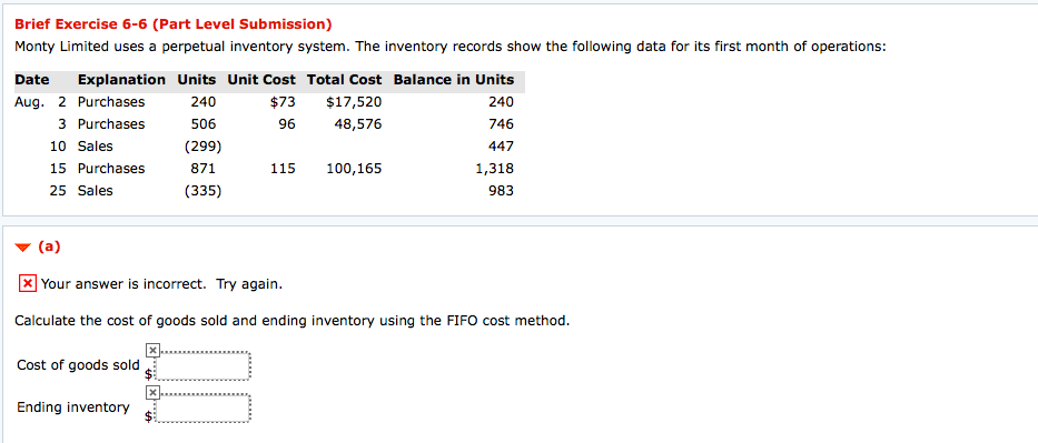 Solved Brief Exercise 6-6 (Part Level Submission) Monty | Chegg.com
