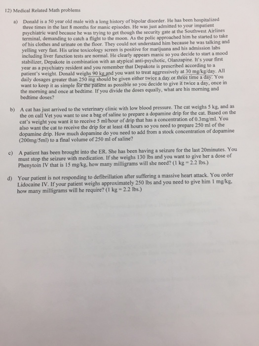 Solved Medical Related Math problems Donald is a 50 year | Chegg.com