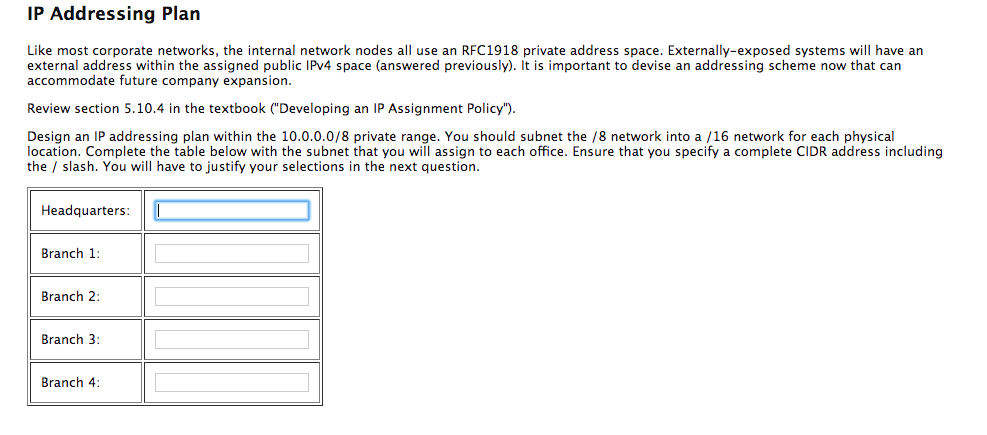 Solved IP Addressing Plan Like most corporate networks, | Chegg.com