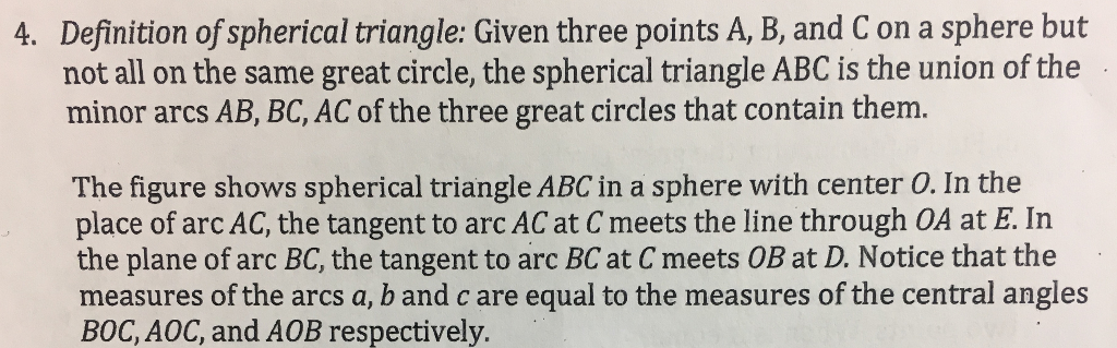 Solved 4. Definition of spherical triangle: Given three | Chegg.com