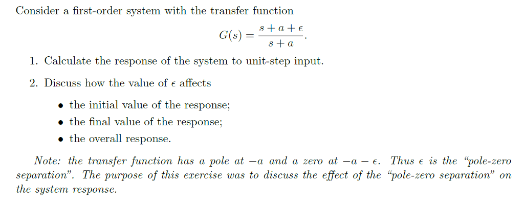 Solved Consider a first-order system with the transfer | Chegg.com
