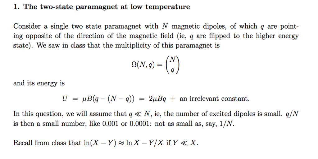 Solved 1. The two-state paramagnet at low temperature | Chegg.com