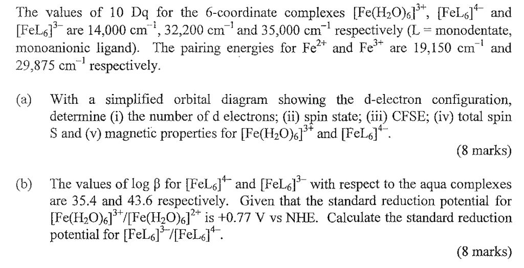Solved The values of 10 Dq for the 6-coordinate complexs | Chegg.com