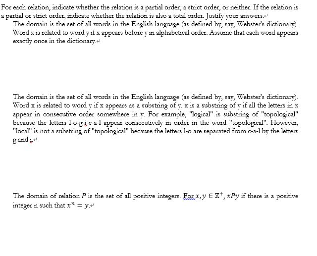 Solved For each relation, indicate whether the relation is a | Chegg.com