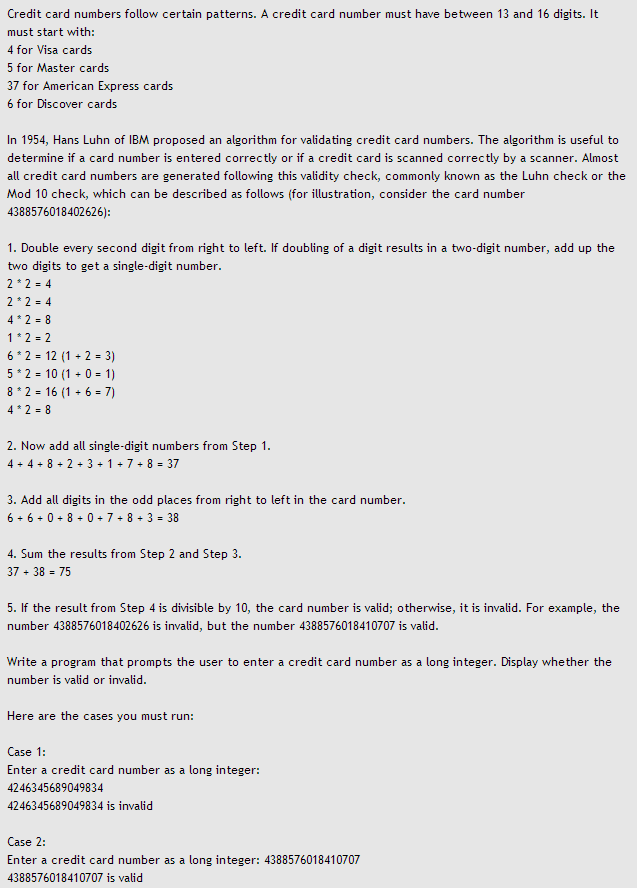Solved Credit card numbers follow certain patterns. A credit | Chegg.com