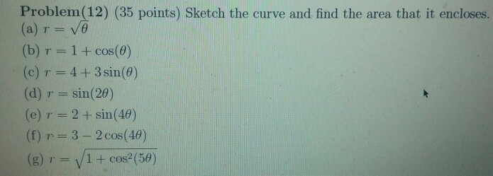 Solved Sketch the curve and find the area that it encloses. | Chegg.com