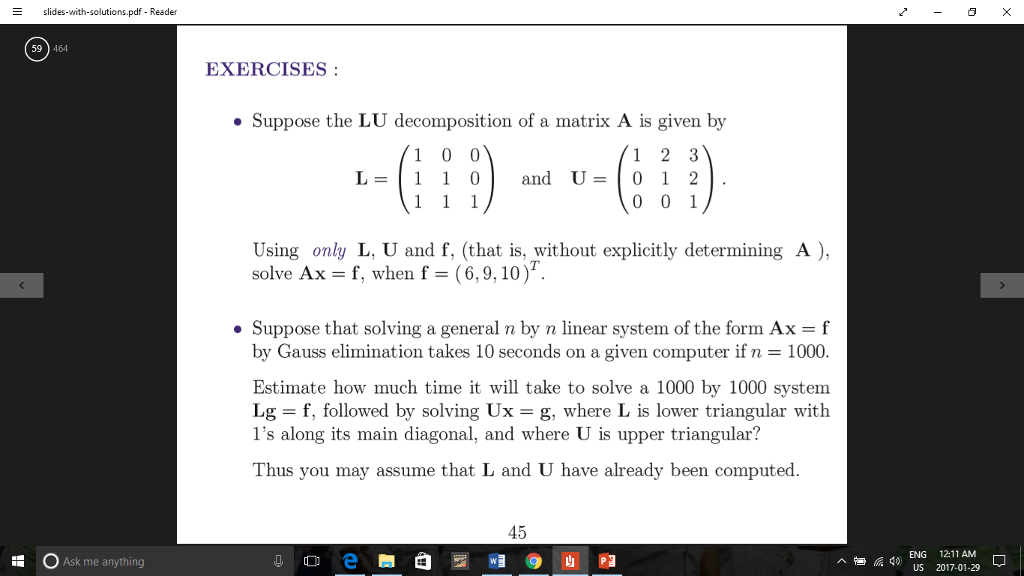 Solved Suppose the LU decomposition of a matrix A is given | Chegg.com