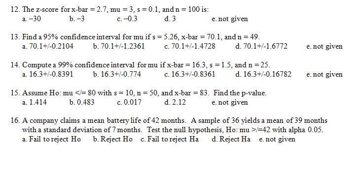 Solved The z-score for x-bar = 2.7, mu = 3, s = 0.1, and n | Chegg.com