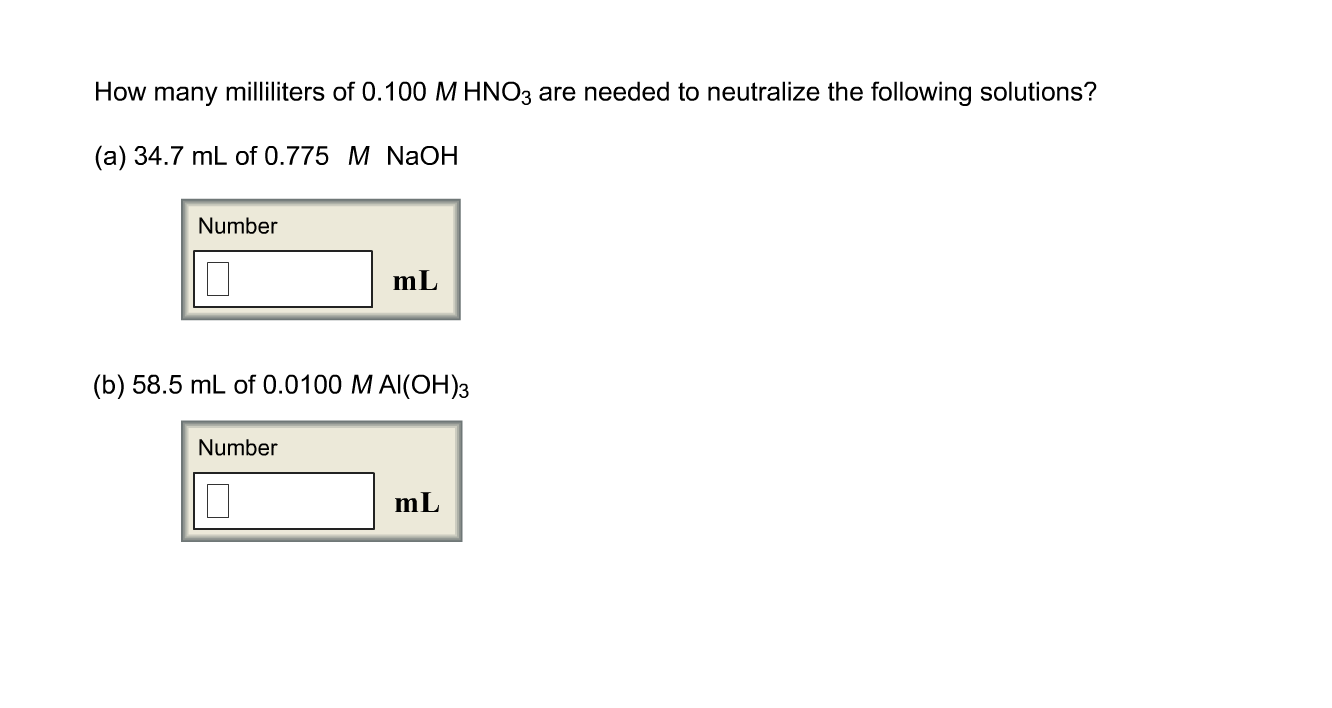Solved How many milliliters of 0.100 M HNO3 are needed to | Chegg.com