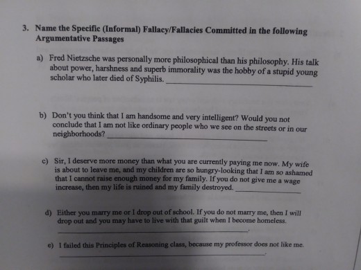 Solved Name the Specifie (Informal) Fallacy/Fallacies | Chegg.com