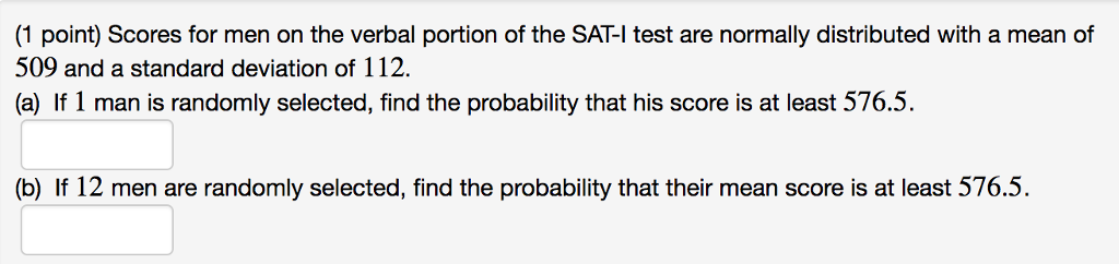 Solved (1 point) Scores for men on the verbal portion of the | Chegg.com