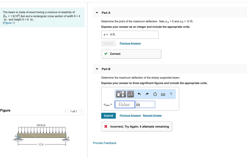 Solved The beam is made of wood having a modulus of | Chegg.com