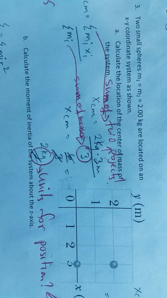 Solved Two small spheres m1 = m2 = 2.00 kg are located on an | Chegg.com