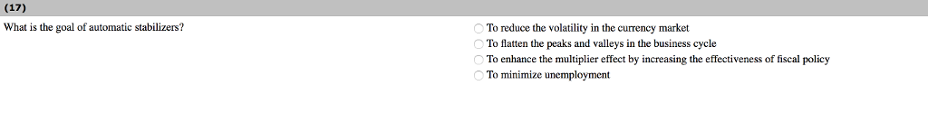 Solved What is the goal of automatic stabilizers? To reduce | Chegg.com