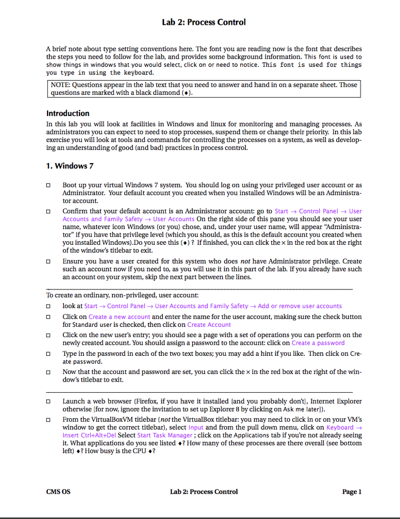 Lab 2: Process Control A brief note about type | Chegg.com