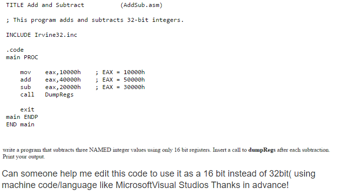 Solved This program adds and subtracts 32-bit integers. | Chegg.com