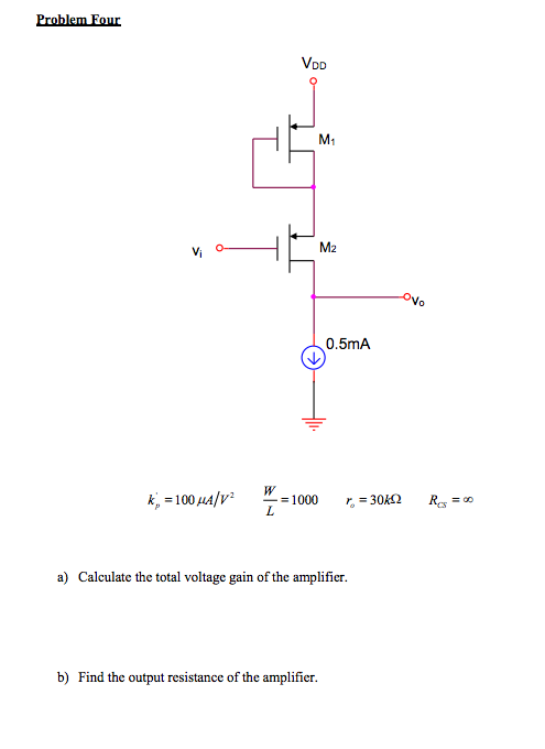 Solved k'_p = 100 mu A/V^2 W/L = 1000 r_o = 30 k Ohm R_CS | Chegg.com