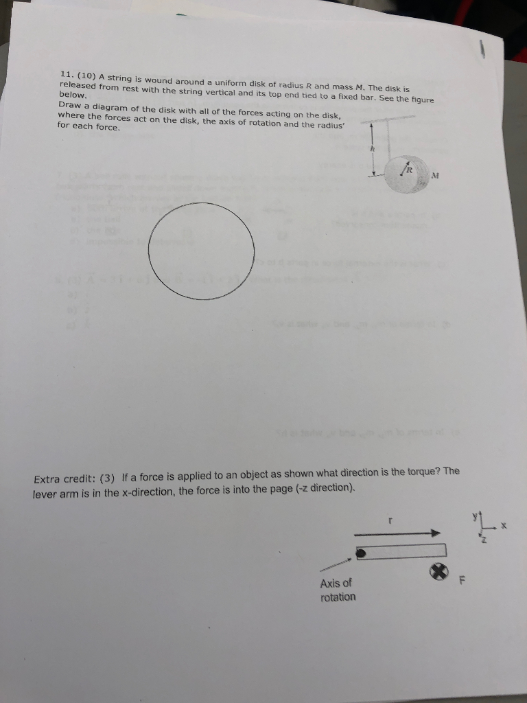 Solved 11. (10) A string is wound around a uniform disk of | Chegg.com
