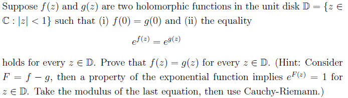 Solved Suppose f(z) and g(z) are two holomorphic functions | Chegg.com